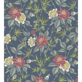 Oriental Peony Wallpaper in Blue by Warner House | Jane Clayton