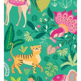 Samba Safari Wallpaper in Emerald Twist by Ohpopsi | Jane Clayton