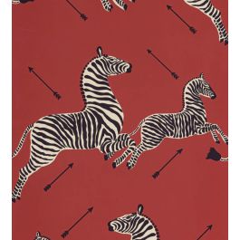 Zebras Wallpaper in Masai Red by Scalamandre | Jane Clayton
