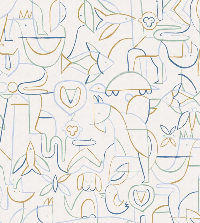 Animalia Wallpaper in Indigo by Coordonne | Jane Clayton
