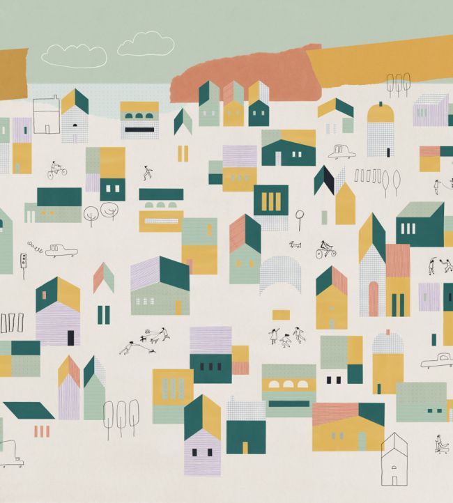 Hometown Wallpaper mural in Lilac by Coordonne | Jane Clayton