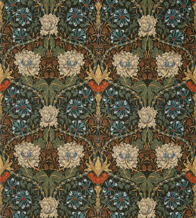 Honeysuckle and Tulip Velvet Fabric by Morris & Co in Forest/Chestnut ...