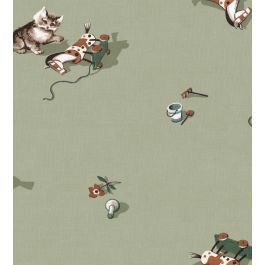 Kittens Wallpaper in Mint by Coordonne | Jane Clayton