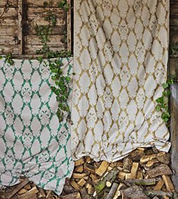 Boxing Hares Fabric by Barneby Gates in Green | Jane Clayton