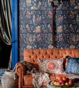 Carnival of Maghreb Wallpaper in Indigo/Red by MINDTHEGAP | Jane Clayton