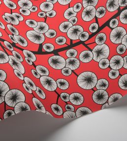 Cotton Tree Wallpaper in Snapdragon Red by MissPrint | Jane Clayton
