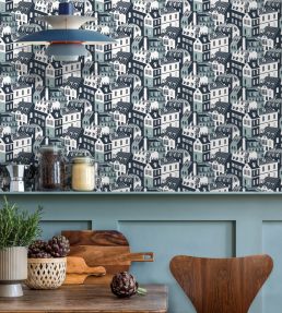 Emmas Apartment Wallpaper in High Tide & Zinc by Mini Moderns | Jane ...