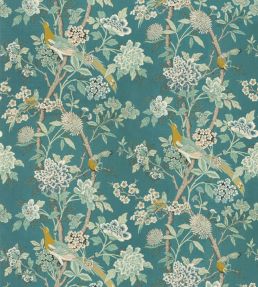 Hydrangea Bird Fabric in Teal by GP & J Baker | Jane Clayton