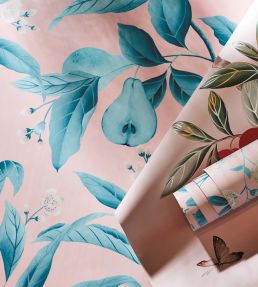 Marie Wallpaper in Rose / Lagoon by Harlequin | Jane Clayton