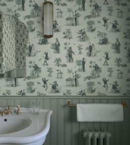 Safari Soiree Wallpaper in Forest Mist by Divine Savages | Jane Clayton